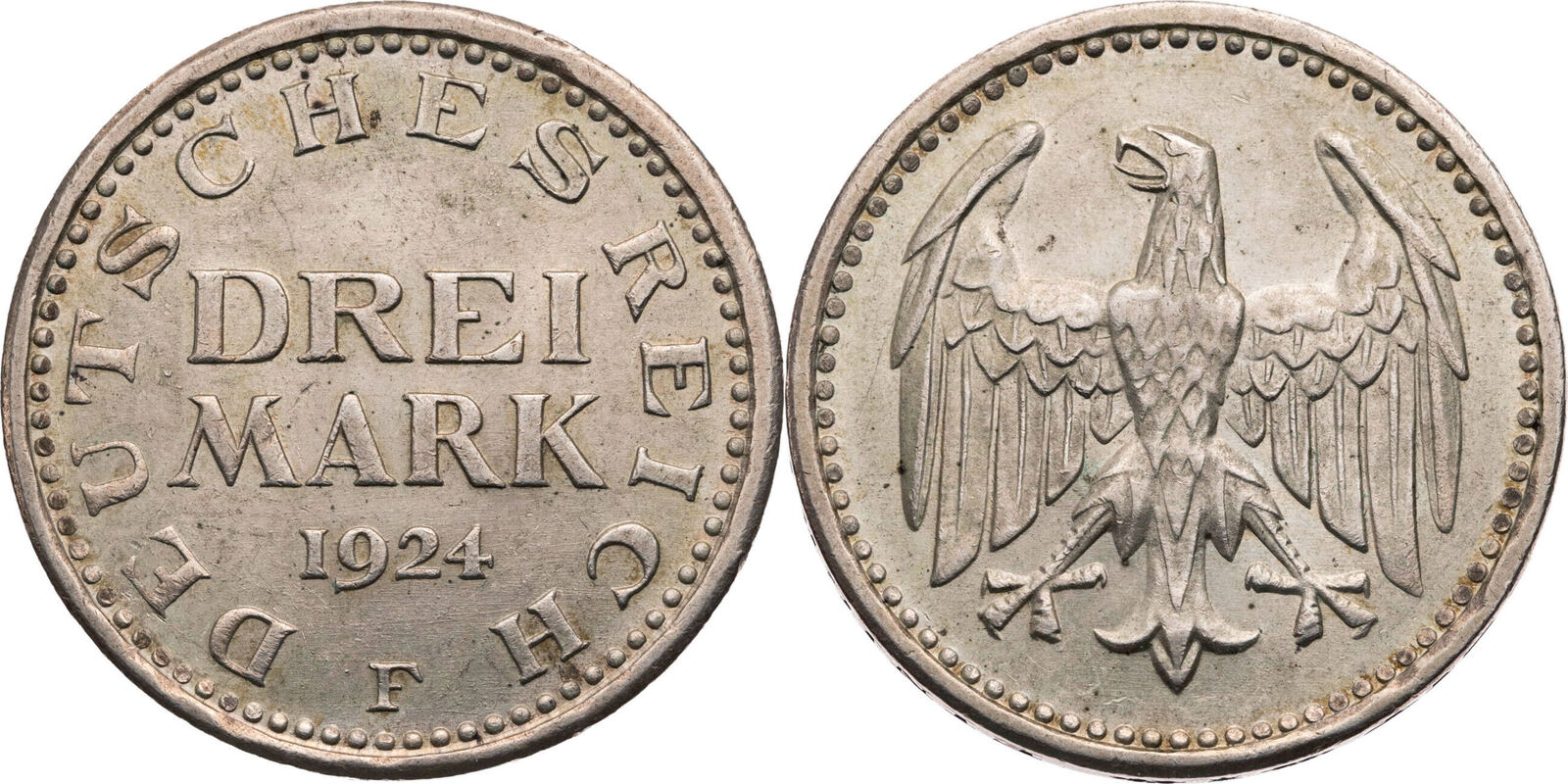 Weimarer Republik 3 Mark 1924 F Kursmünze vz | MA-Shops