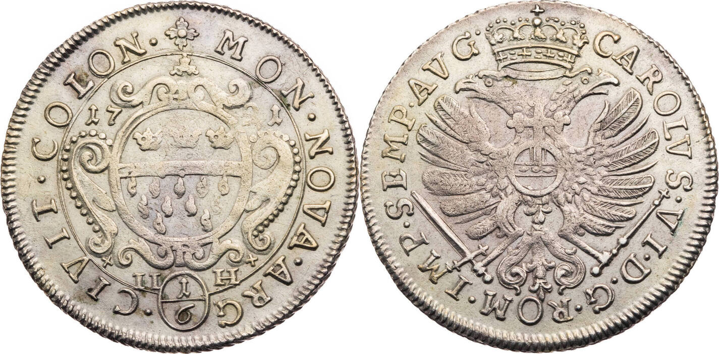 Köln, Stadt 1/6 Taler 1721 mit Titel Karl VI. (1711-1740) ss | MA-Shops