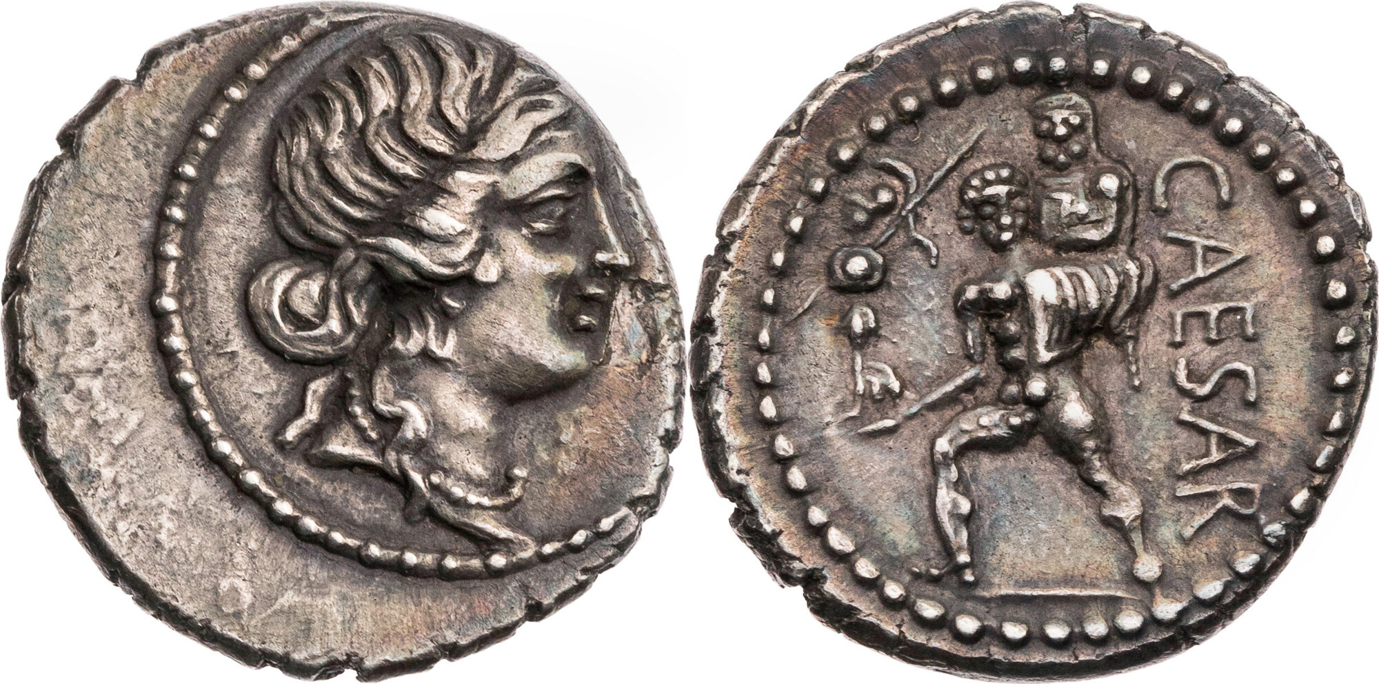 Römische Republik Denar 48/47 v. Chr. C. Julius Caesar, Kopf der Venus ...