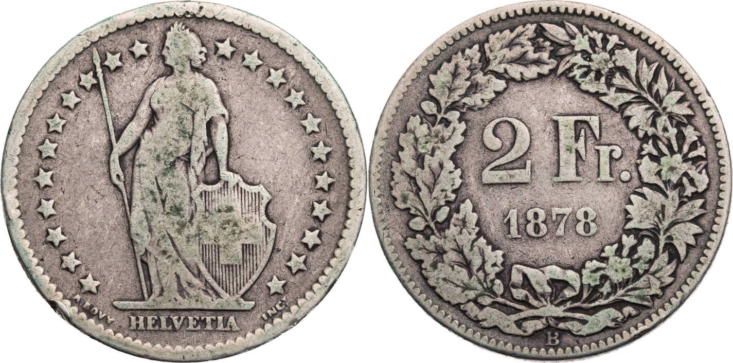 Schweiz 2 Franken 1878 B Helvetia - Kursmünze (1874-1967) s-ss | MA-Shops