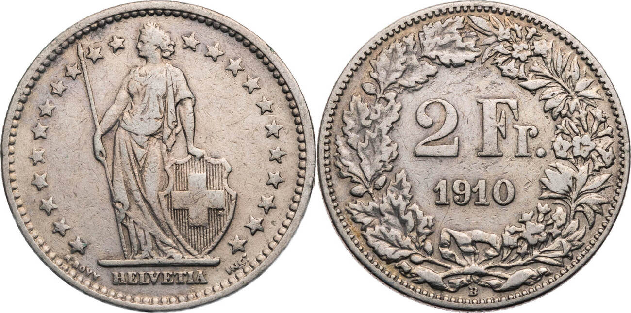 Schweiz 2 Franken 1910 B Helvetia - Kursmünze (1874-1967) xxx ss | MA-Shops