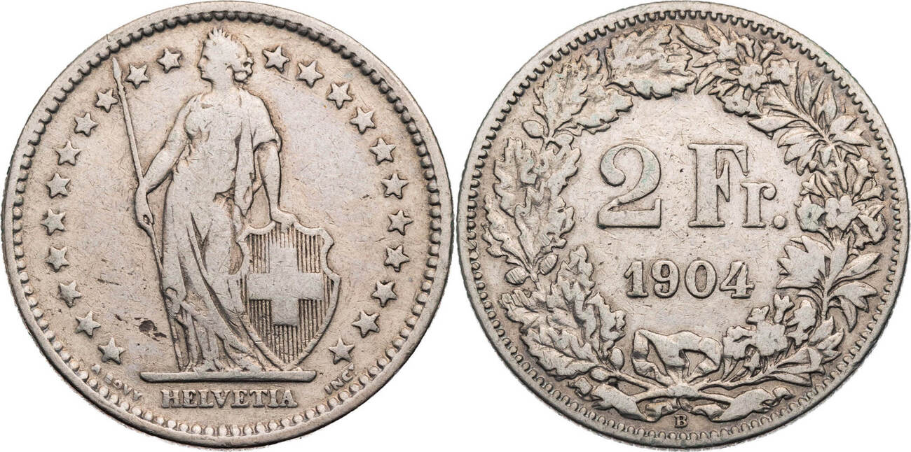 Schweiz 2 Franken 1904 B Helvetia - Kursmünze (1874-1967) ss | MA-Shops