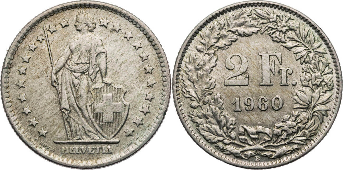 Schweiz 2 Franken 1960 B Helvetia - Kursmünze (1874-1967) ss-vz | MA-Shops