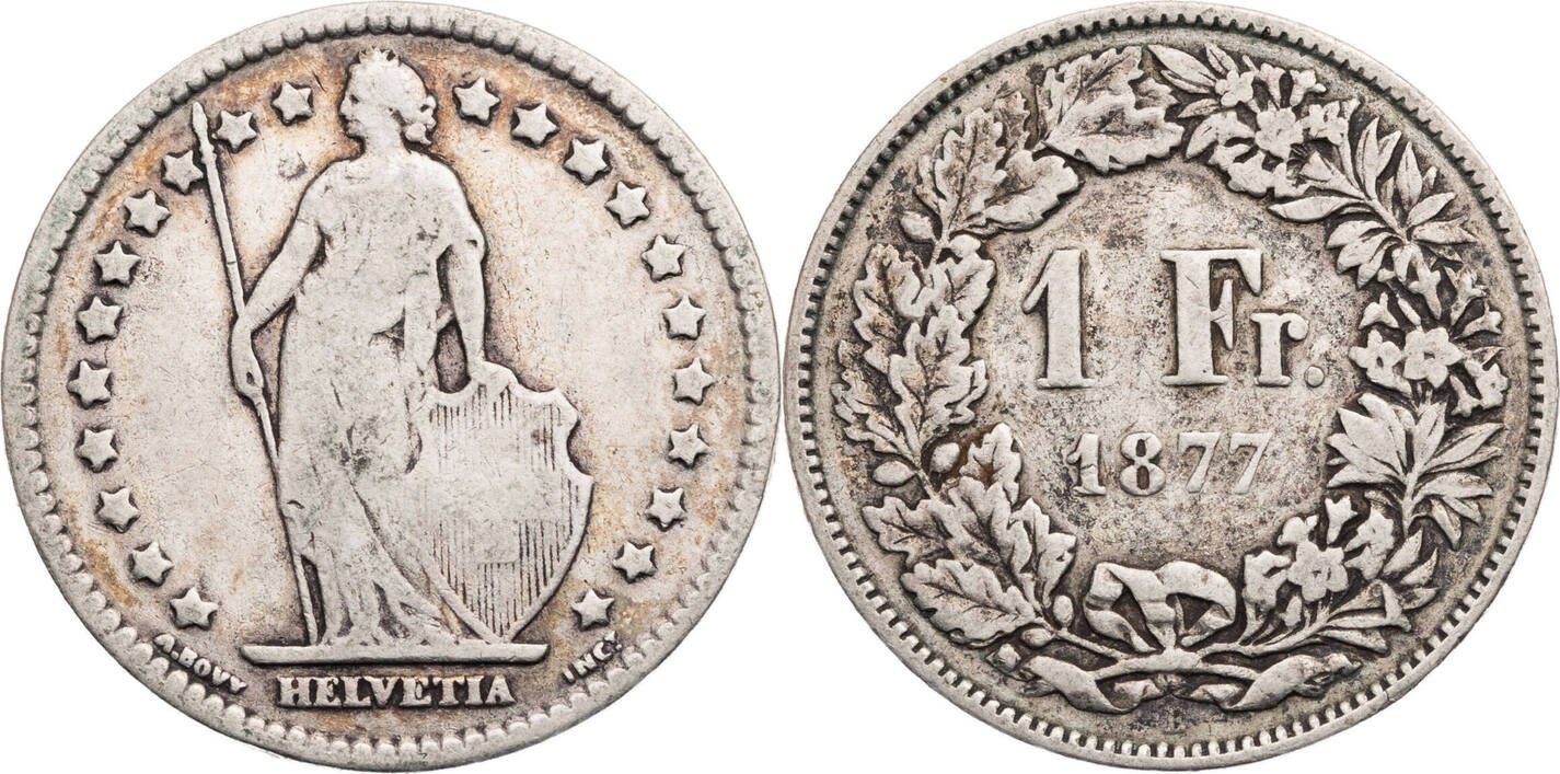 Schweiz 1 Franken 1877 B Helvetia - Kursmünze (1875-1967) schön | MA-Shops