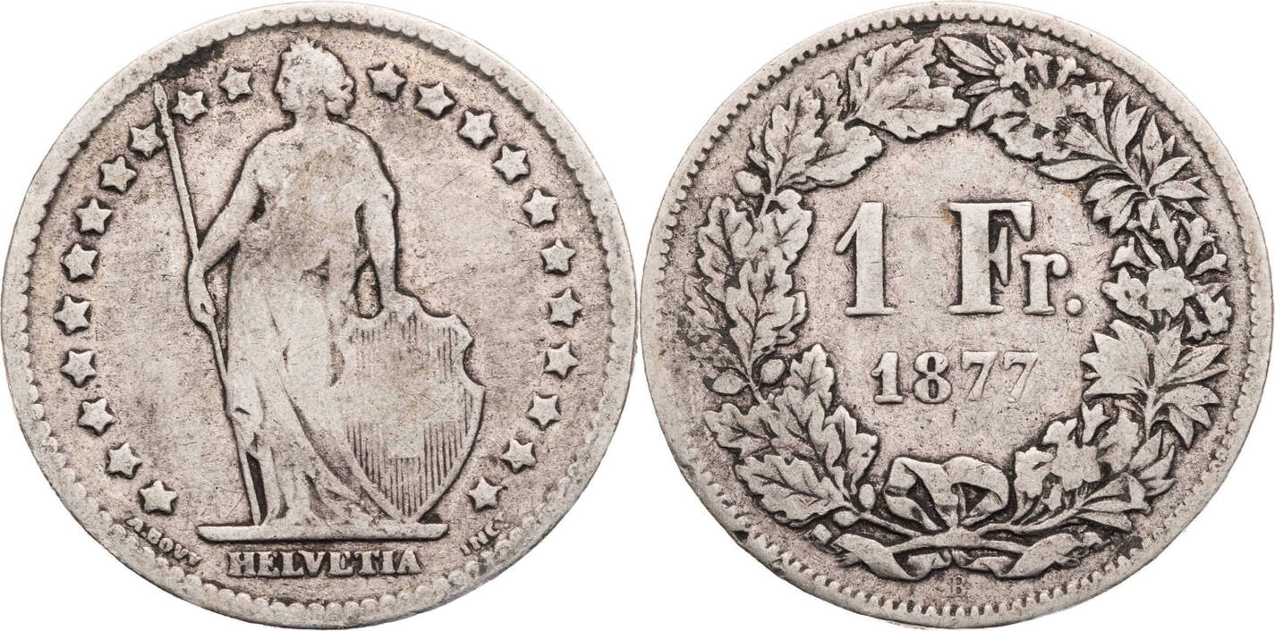 Schweiz 1 Franken 1877 B Helvetia - Kursmünze (1875-1967) schön | MA-Shops