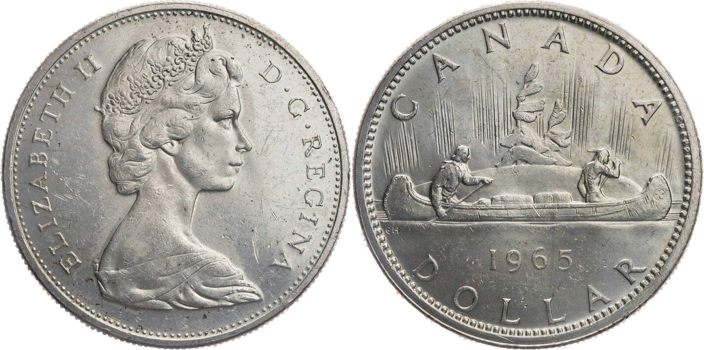 Kanada 1 Dollar 1965 Elizabeth II., Voyageur, Pelzhändler und Indianer ...