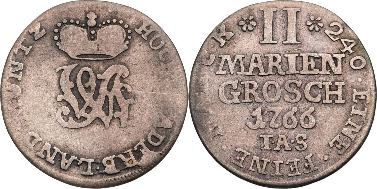 Paderborn, Bistum 2 Mariengroschen 1766 IAS Wilhelm Anton von Asseburg (1763-1782) fast ss | MA ...