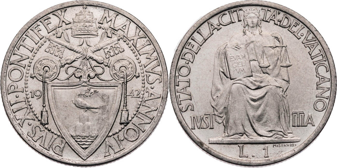 Vatikan 1 Lira 1942 Pius XII. (1939-1958) - Kursmünze (1942-1946) vz | MA-Shops