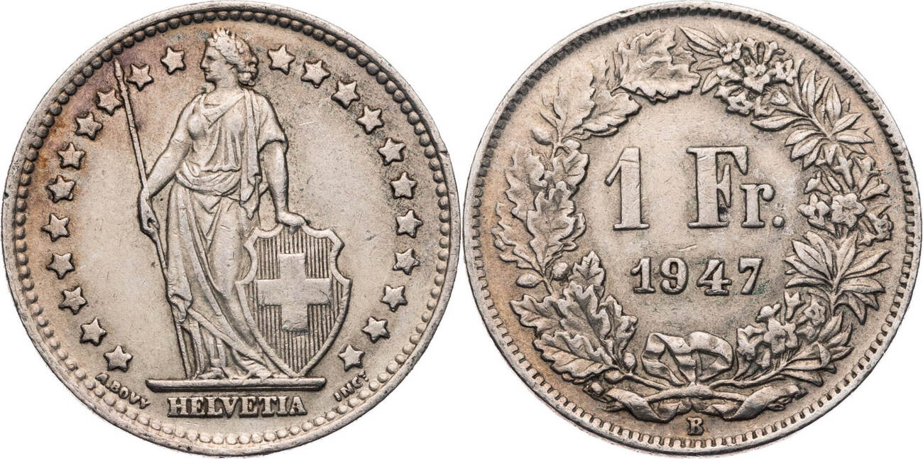 Schweiz 1 Franken 1947 B Helvetia - Kursmünze (1875-1967) ss | MA-Shops