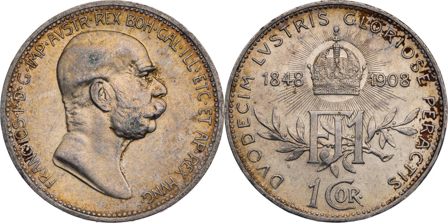 Österreich, Kaiserreich 1 Corona 1908 Franz Josef I. (1848-1916) - Anlässlich des 60 ...