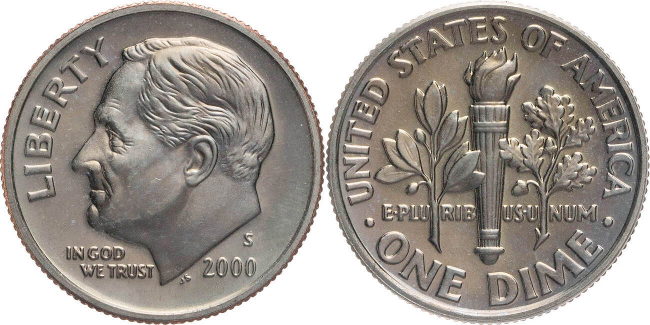 USA 10 Cents 2000 S Roosevelt Dime PP, berührt | MA-Shops