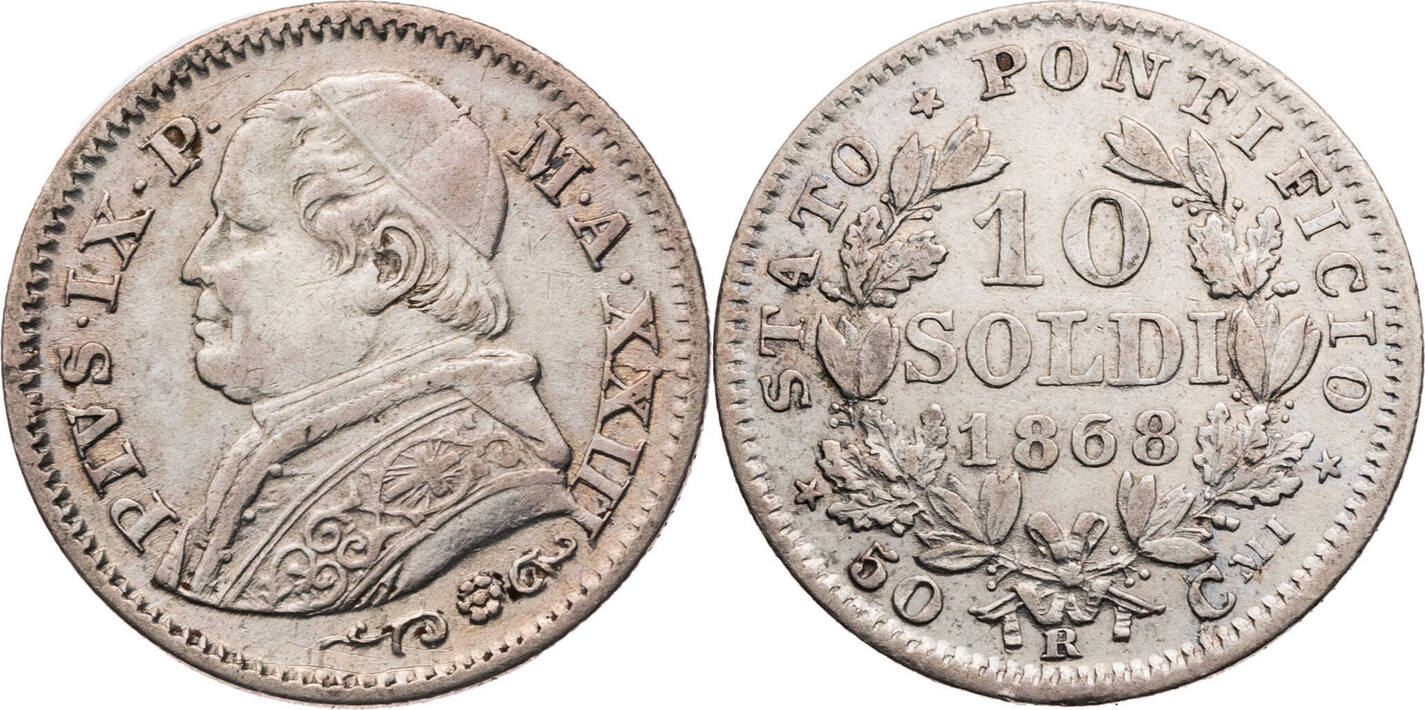 Vatikan 10 Soldi 1868 R Pius IX. (1846-1878) - Kursmünze (1866-1868) ss | MA-Shops