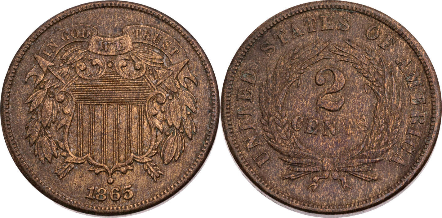 USA 2 Cents 1865 Union Shield - Kursmünze (1864-1873) ss | MA-Shops