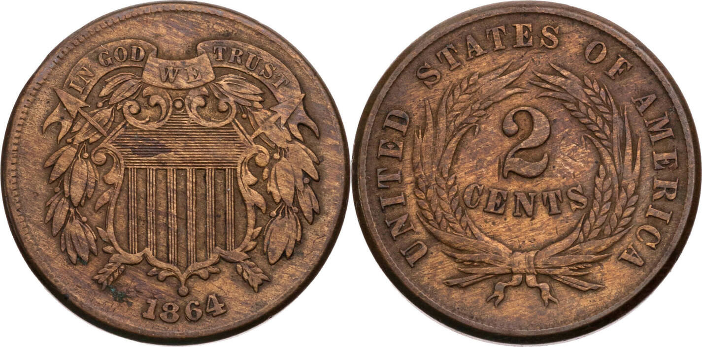 USA 2 Cents 1864 Union Shield - Kursmünze (1864-1873) ss | MA-Shops