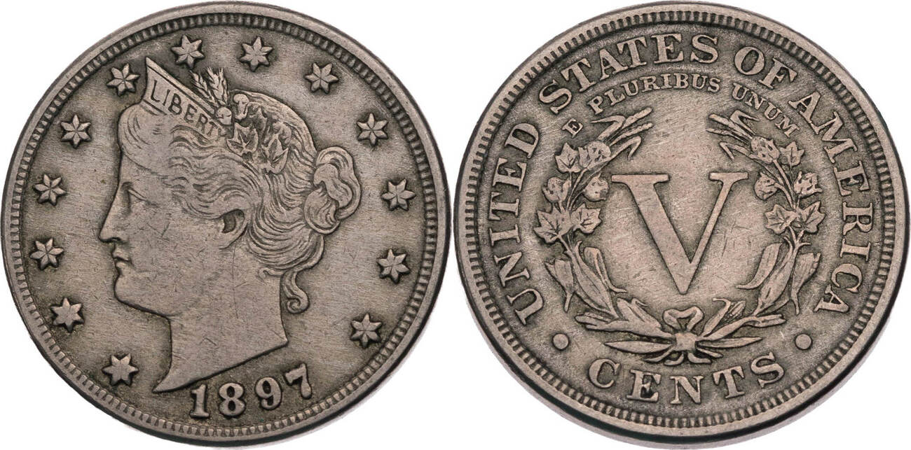 USA 5 Cents 1897 Liberty Nickel ss | MA-Shops