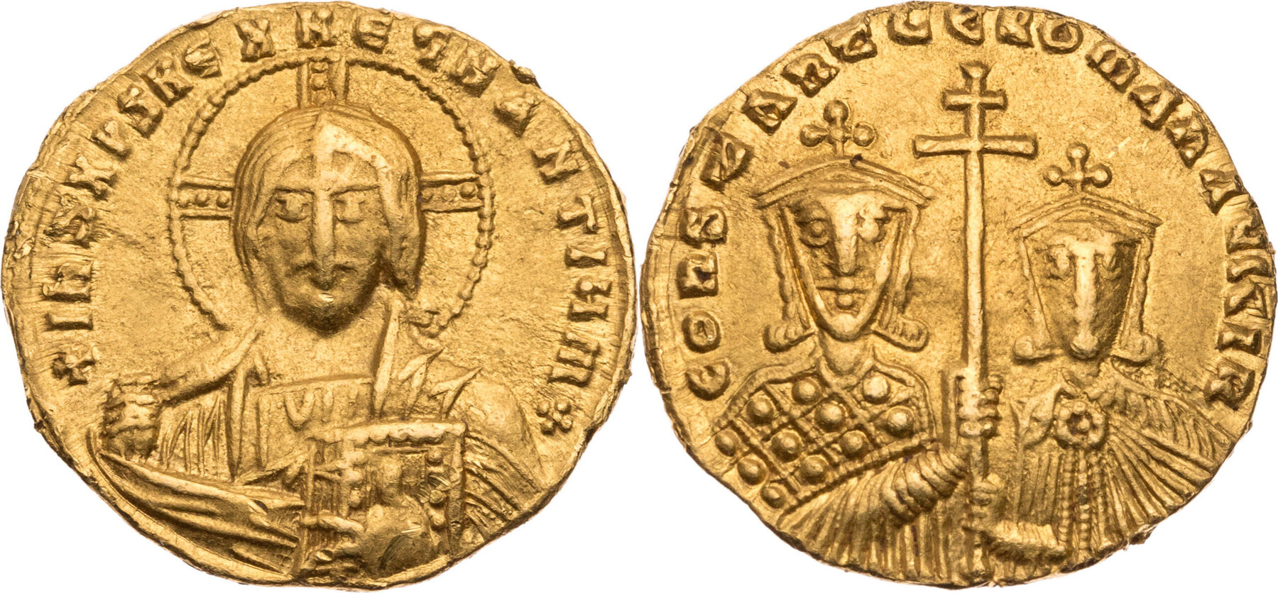 Byzanz Solidus 945-959 Constantinus VII. Porphyrogenitus mit Romanus II. Vs. Kratzer, kl ...