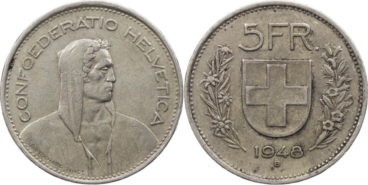 Schweiz 5 Franken 1948 B Kursmünze ss | MA-Shops