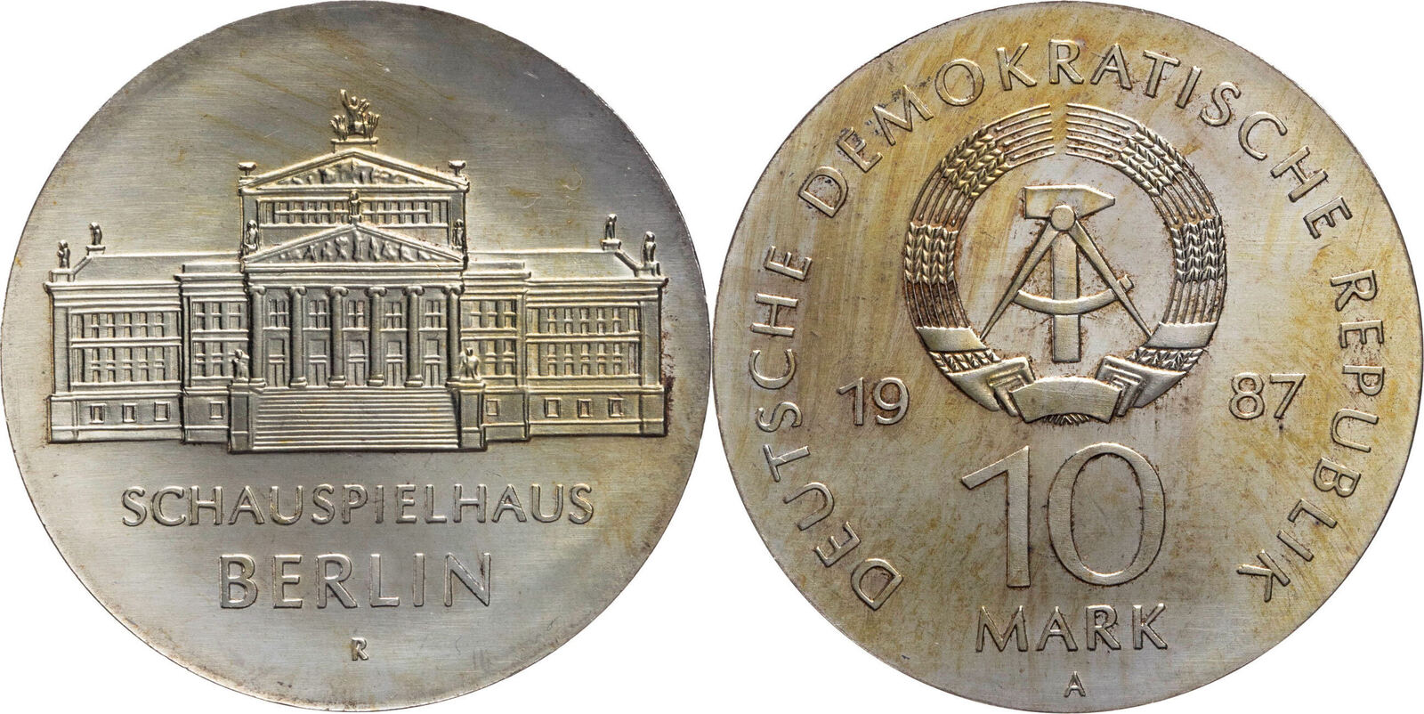 DDR 10 Mark 1987 A Schauspielhaus Berlin vz, Belag/Verfärbung | MA-Shops