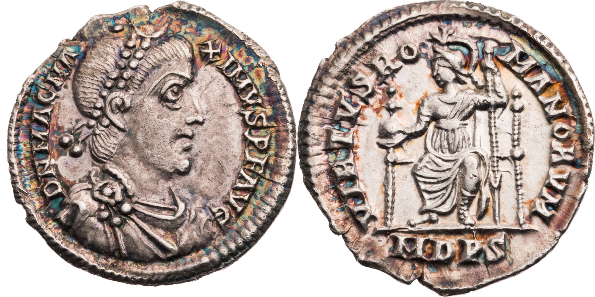 Römische Kaiserzeit Siliqua 387-388 n. Chr. Magnus Maximus, Büste ...