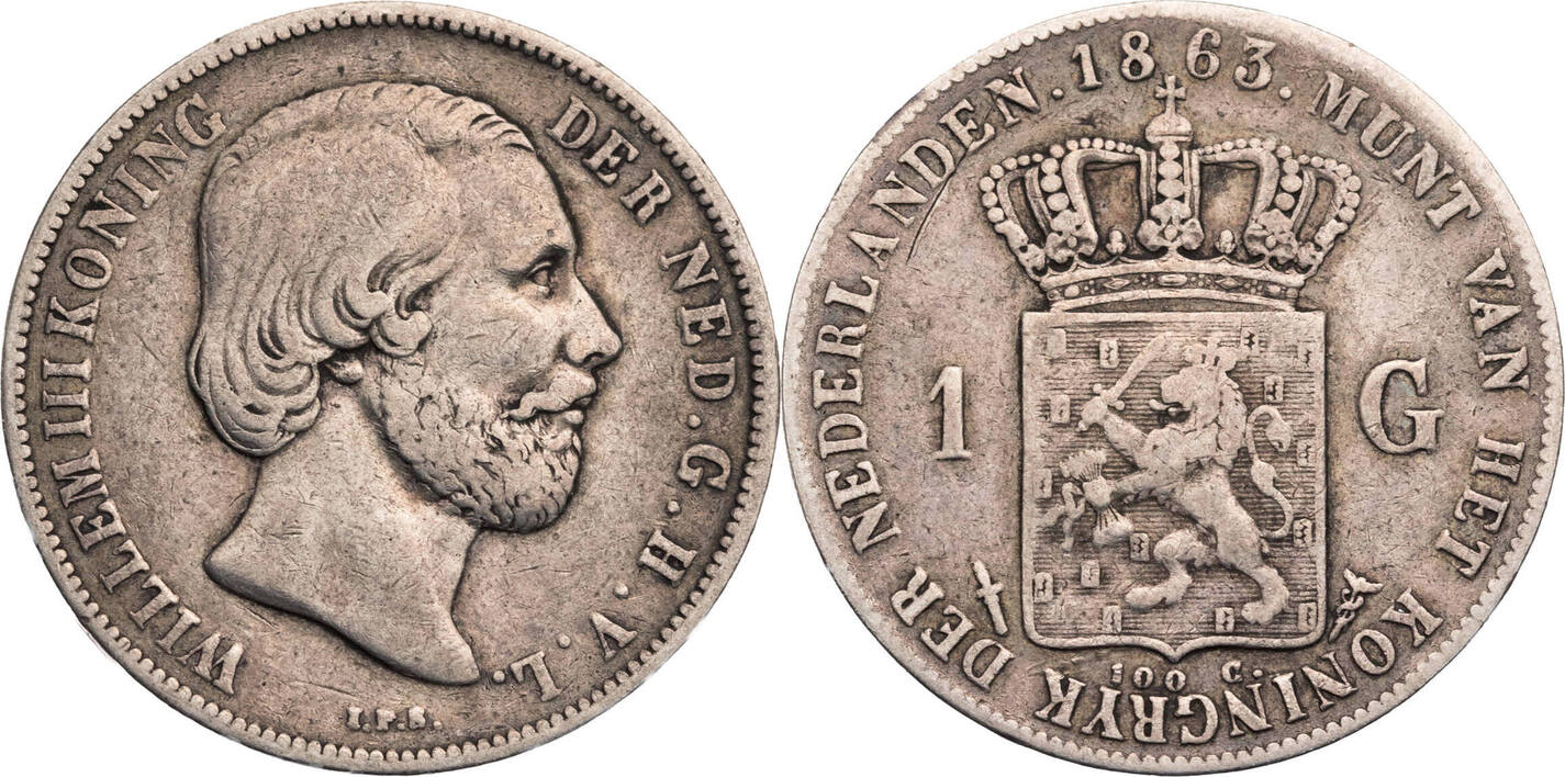 Niederlande 1 Gulden 1863 Willem III. (1849-1890) - Kursmünze (1850 ...