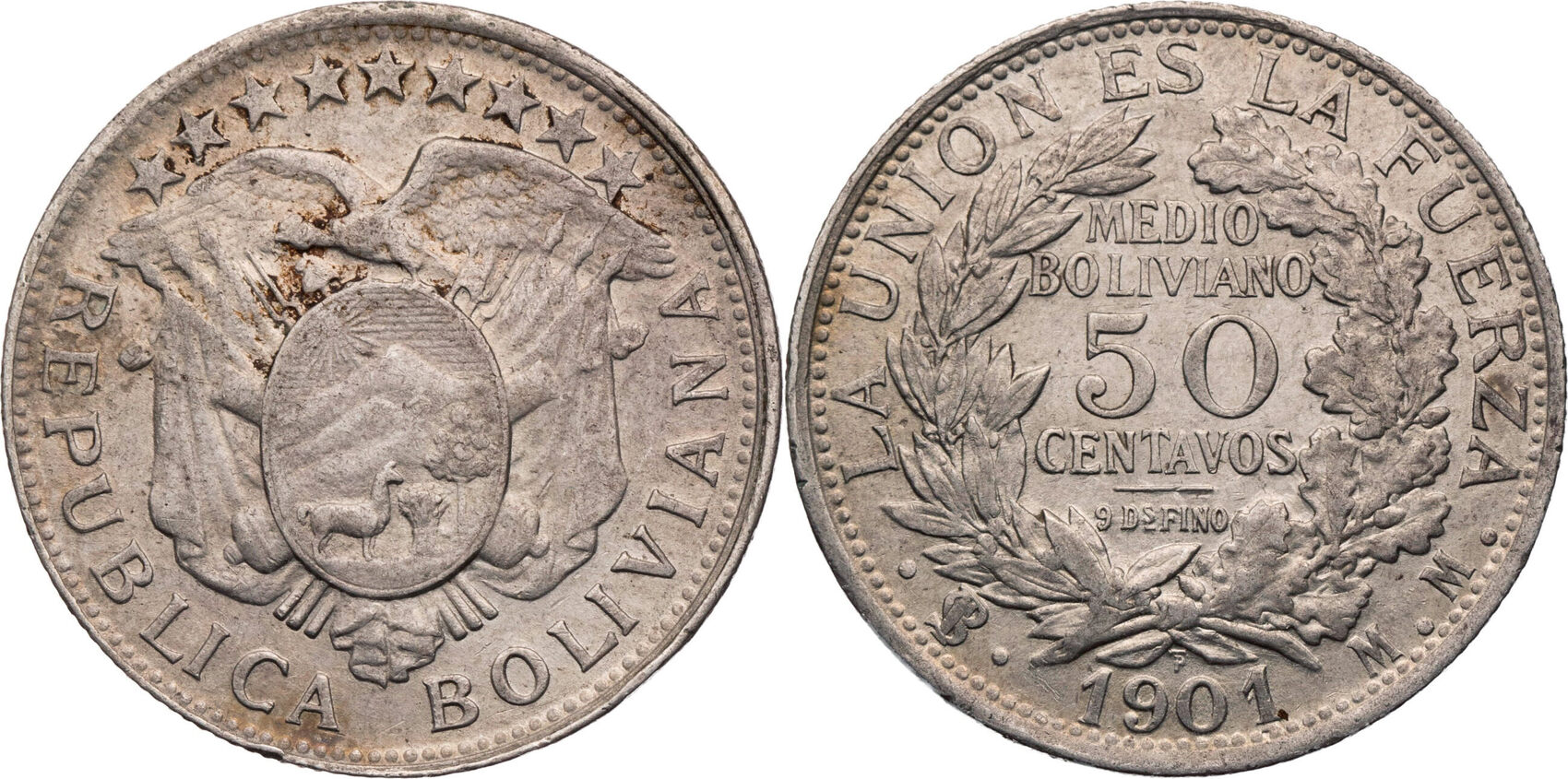 Bolivien 50 Centavos 1901 PTS MM Kursmünze (1900-1908) ss | MA-Shops