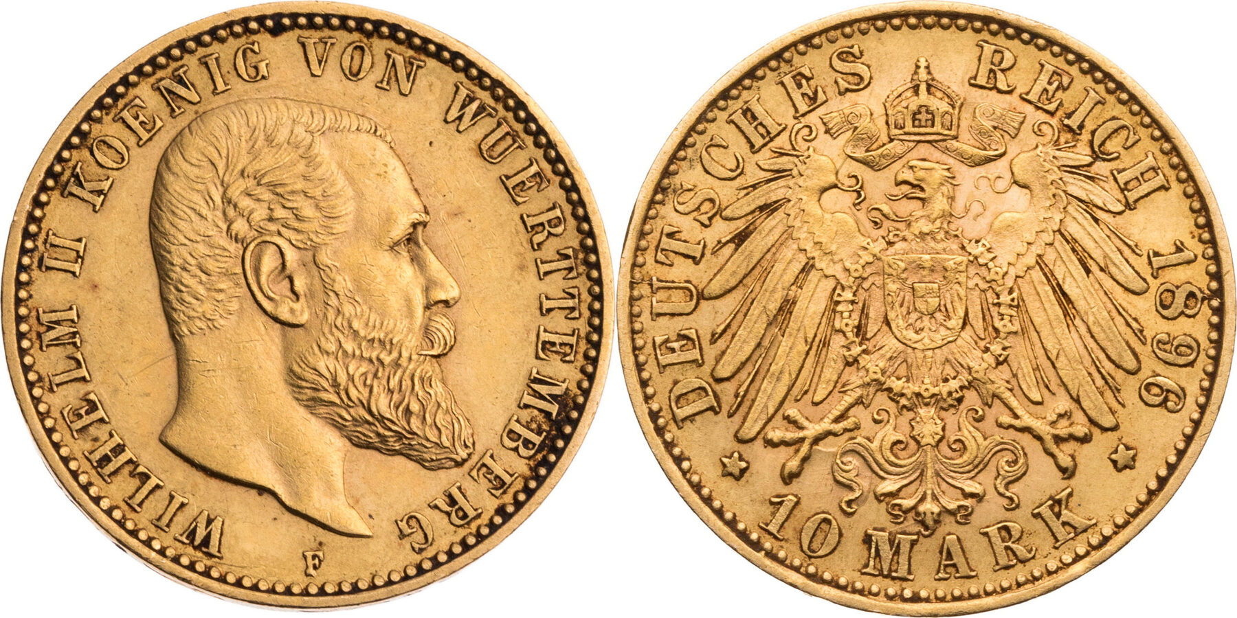 Kaiserreich, Württemberg 10 Mark 1896 F Wilhelm II. (1891-1918 ...