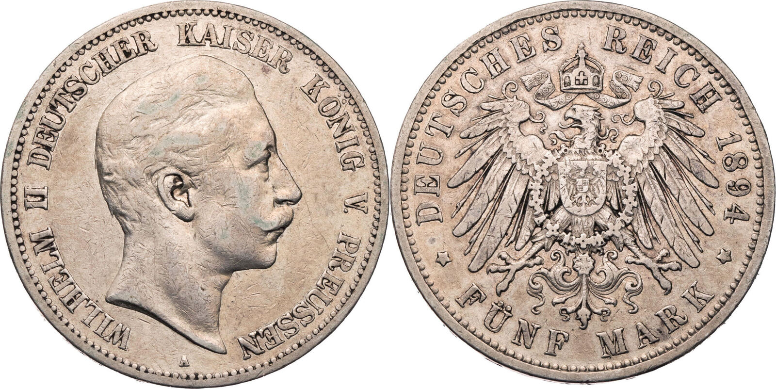 Kaiserreich, Preussen 5 Mark 1894 A Wilhelm II. (1888-1918) - Kursmünze ...