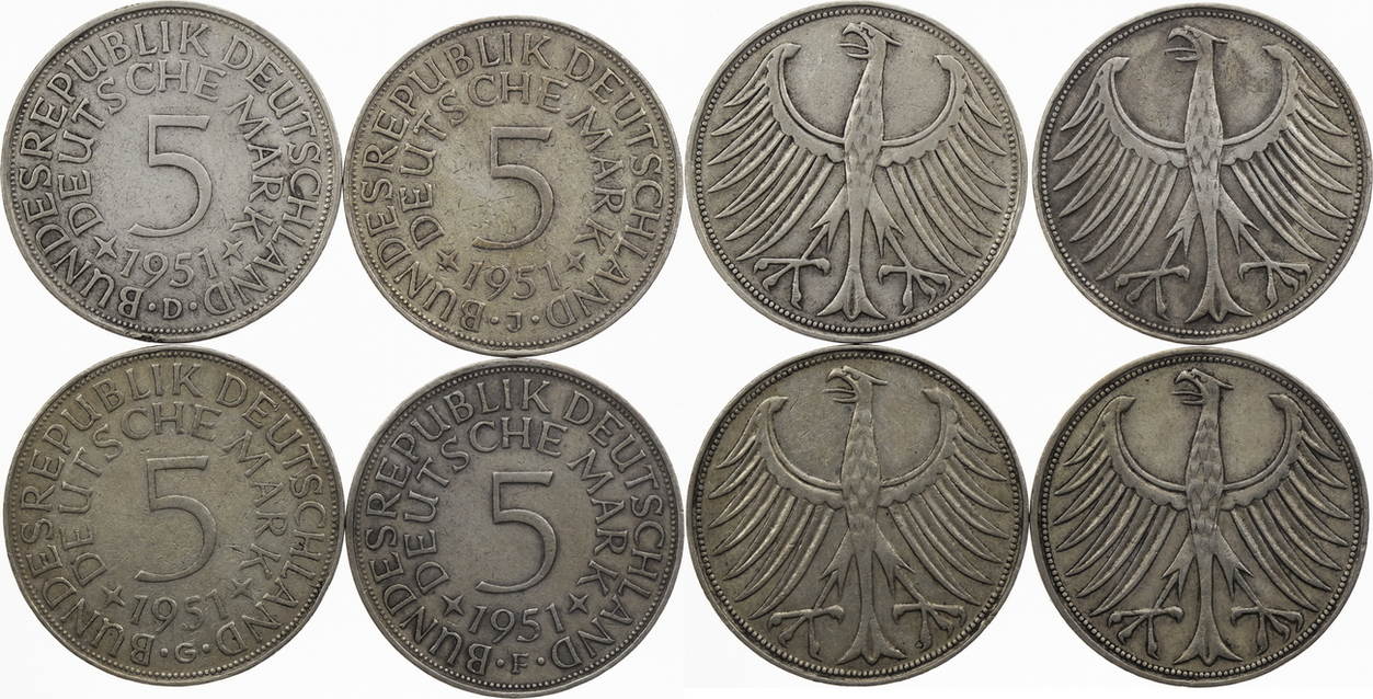 Deutschland - Bundesrepublik 4 x 5 DM 1951 DFGJ DFGJ - kompletter ...