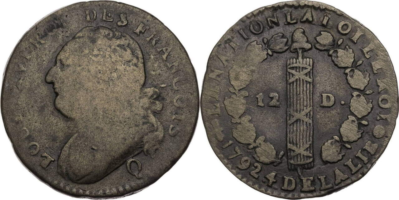 Frankreich, Konstitutionelle Monarchie 12 Deniers 1792 Q Ludwig XVI ...