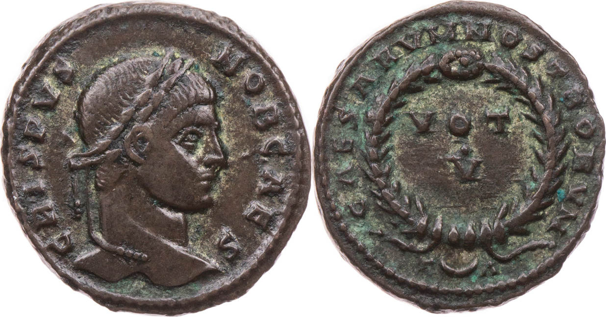 Römische Kaiserzeit Follis 321 n. Chr. Crispus Caesar, Kopf / Vota ...