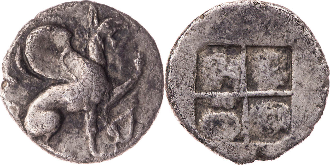 Ionien Trihemiobol 460-420 v. Chr. Teos, Greif / viergeteiltes ...