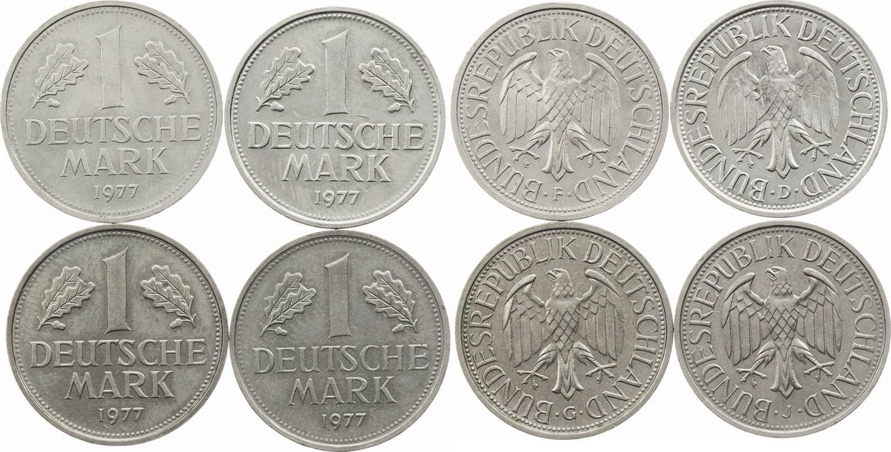 Deutschland 4 x 1 DM 1977 DFGJ 5 x 1 DM Kursmünze - kompletter Jahrgang ...