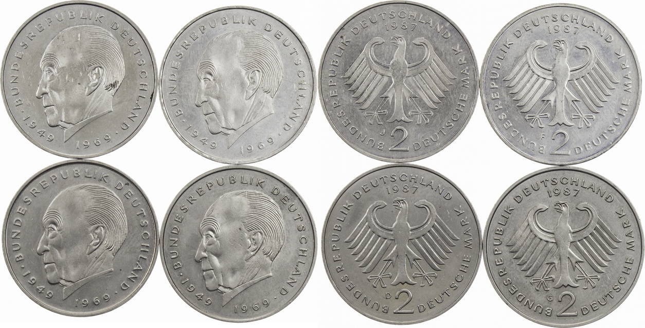 Deutschland - Bundesrepublik 4 x 2 DM 1987 DFGJ 2 D-Mark Kursmünzen ...