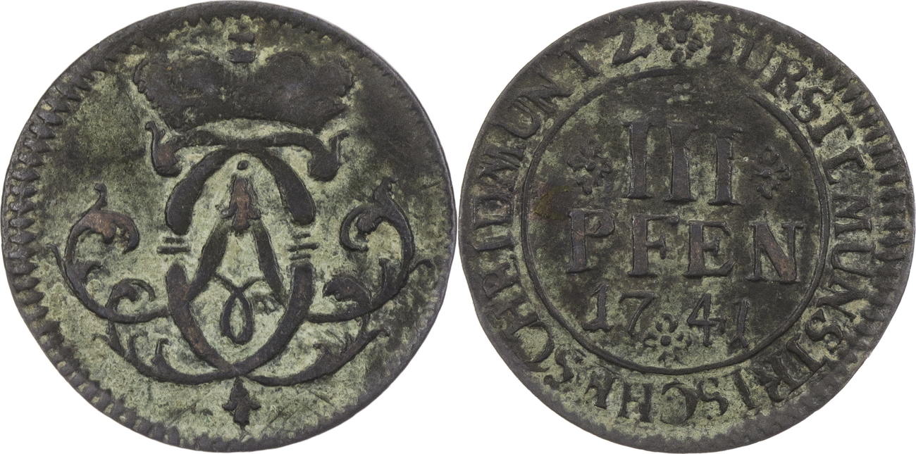Münster Bistum 3 Pfennige 1741 Clemens August von Bayern (1719-1761) ss ...