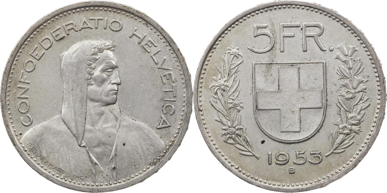 Schweiz 5 Franken 1953 B Kursmünze Alphirt ss-vz | MA-Shops