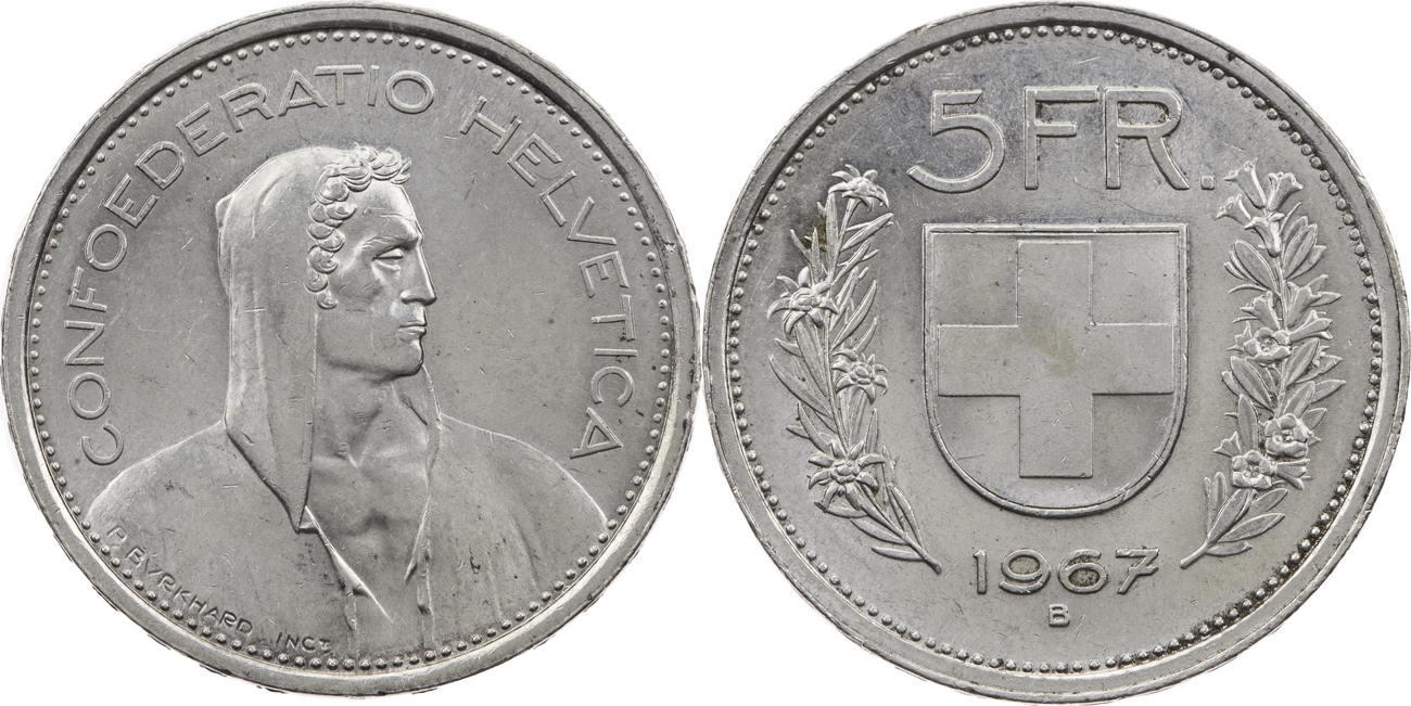 Schweiz 5 Franken 1967 B Kursmünze Alphirt ss | MA-Shops
