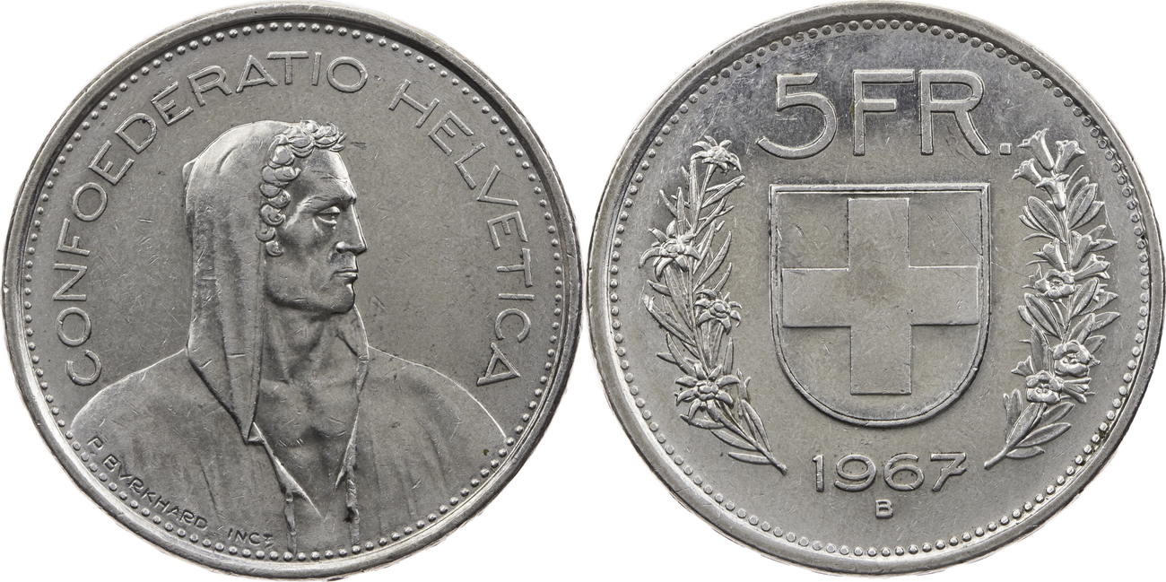 Schweiz 5 Franken 1967 B Kursmünze Alphirt ss | MA-Shops