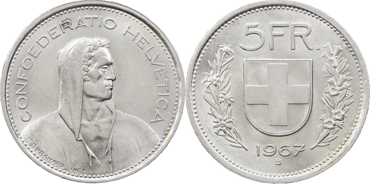 Schweiz 5 Franken 1967 B Kursmünze Alphirt vz-st | MA-Shops