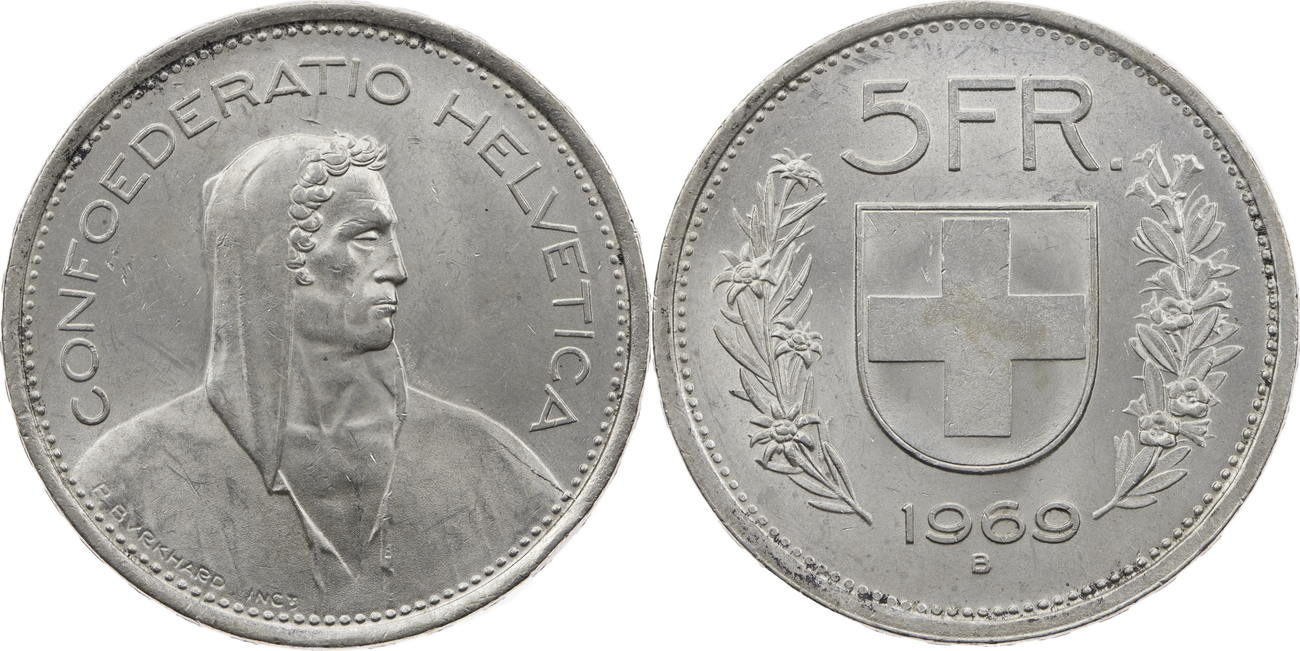Schweiz 5 Franken 1969 B Kursmünze Alphirt ss-vz | MA-Shops
