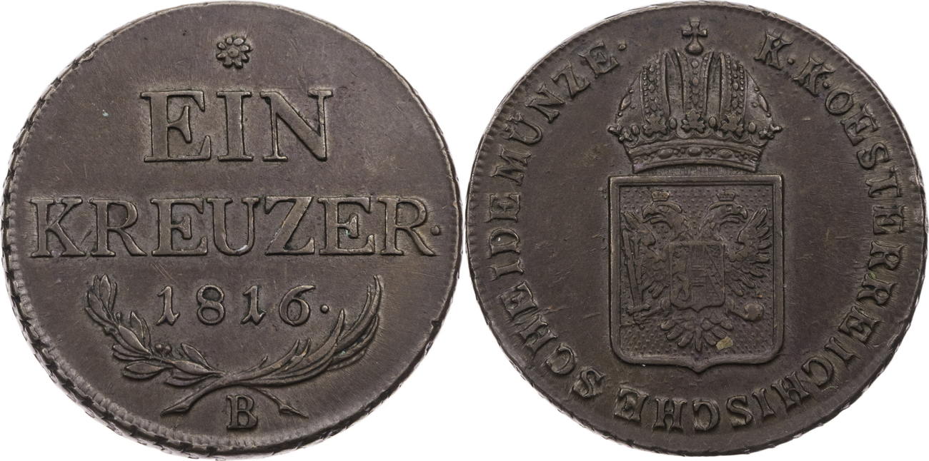 Haus Habsburg 1 Kreuzer 1816 B Franz II. vz | MA-Shops
