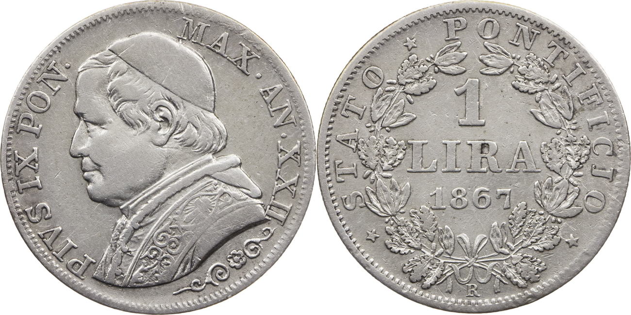 Vatikan 1 Lira 1867 R Pius IX. (1846-1878) f. vz | MA-Shops