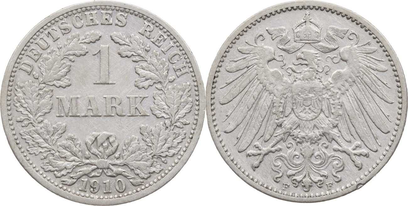 Kaiserreich 1 Mark 1910 F Kursmünze (1891-1916) ss | MA-Shops