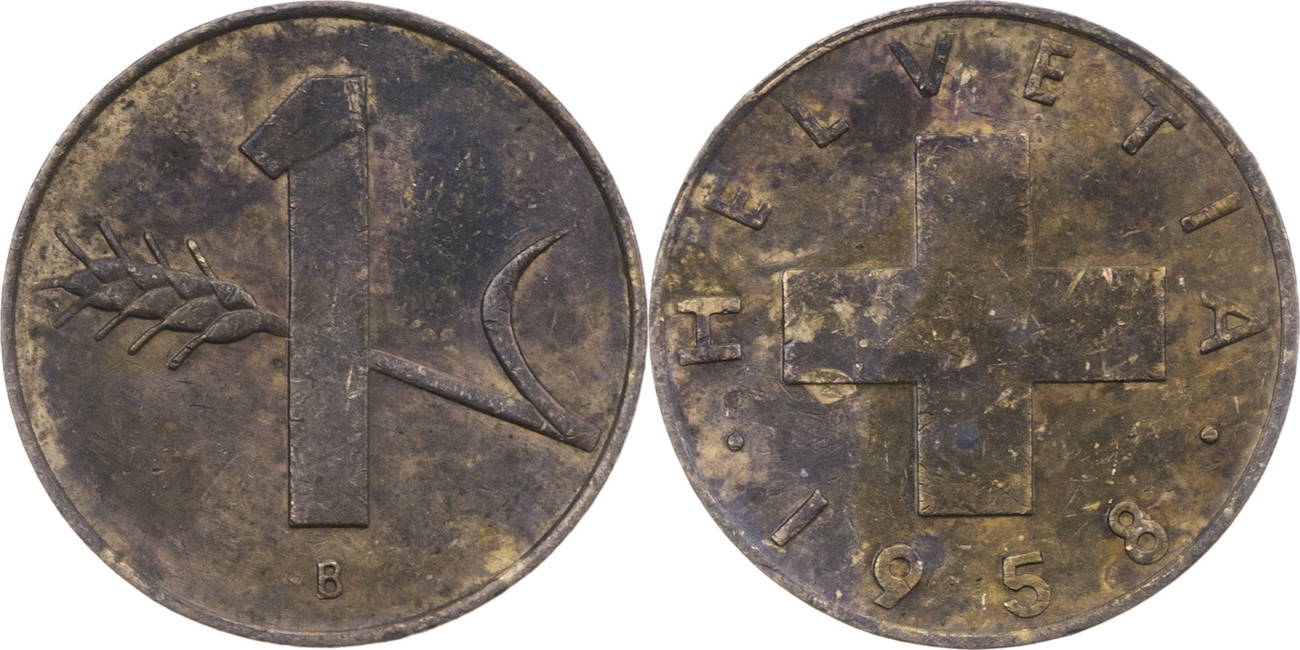 Schweiz 1 Rappen 1958 B Kursmünze (1850-1941) ss-vz | MA-Shops