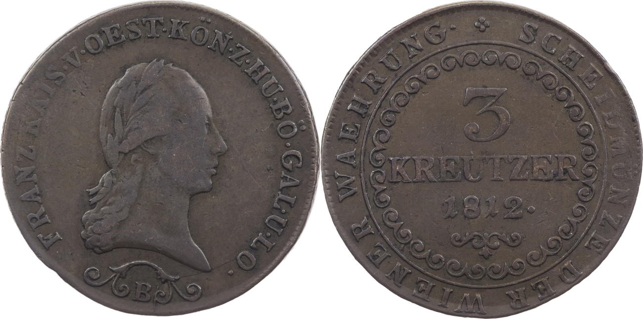 RDR, Haus Habsburg 3 Kreuzer 1812 S Franz II. (I.) (1792-1835) x s-ss | MA-Shops