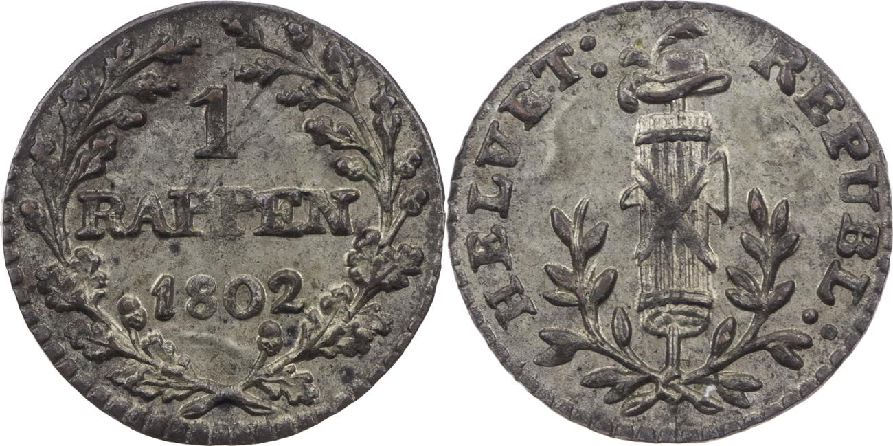 Schweiz 1 Rappen 1802 Helvetische Republik ss-vz | MA-Shops