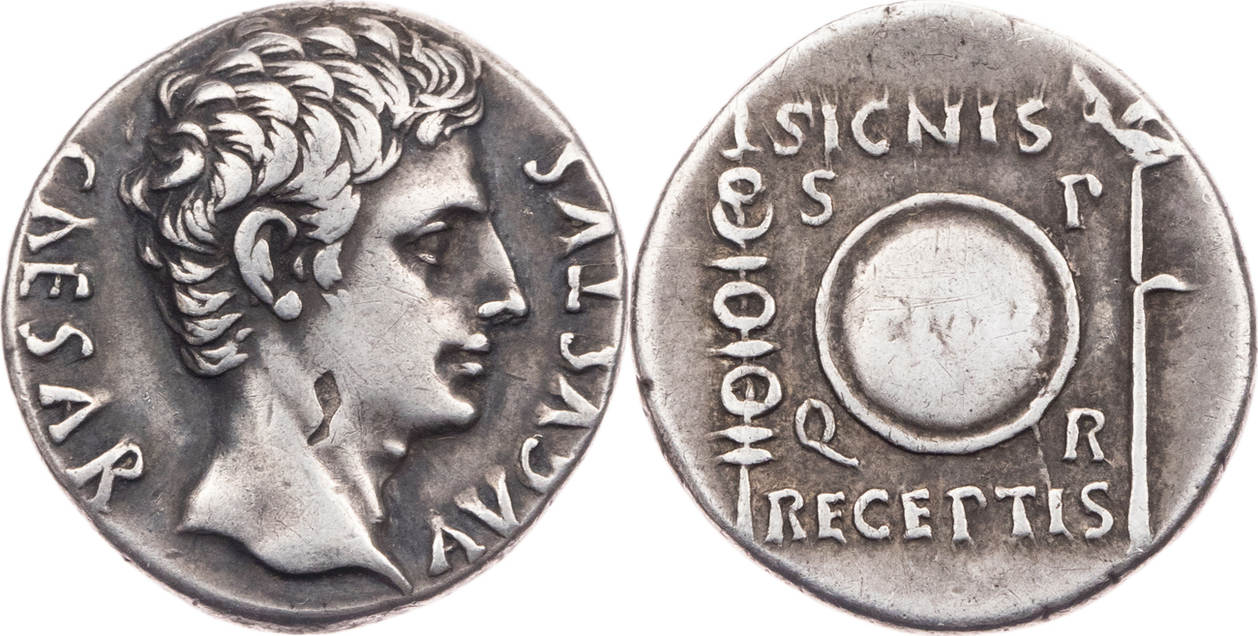 Römische Kaiserzeit Denar 19-18 v. Chr. Augustus, Kopf / SIGNIS ...