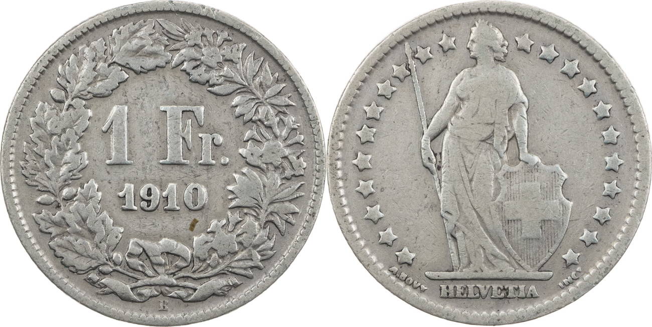 Schweiz 1 Franken 1910 B Kursmünze Helvetia ss | MA-Shops