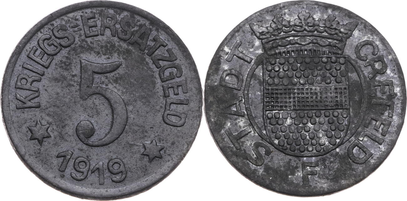 Krefeld 5 Pfennig 1919 Kriegsgeld der Stadt Crefeld ss-vz | MA-Shops