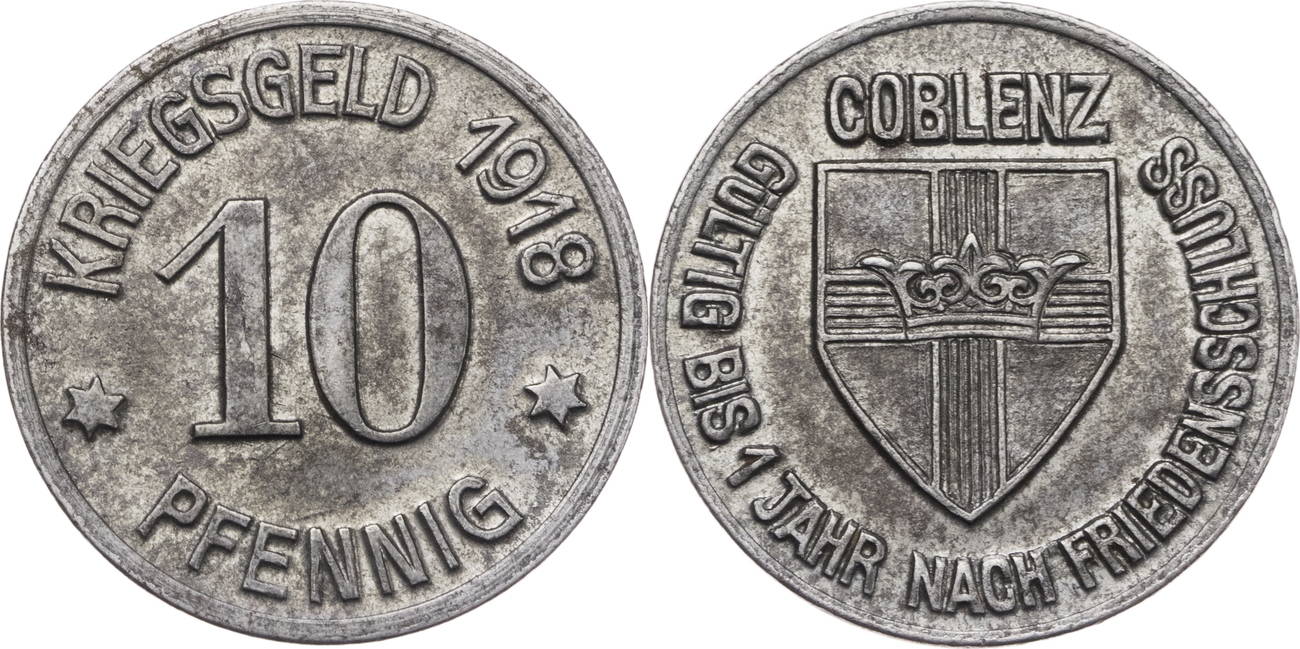 Koblenz 10 Pfennig 1918 Kriegsgeld Coblenz vz | MA-Shops