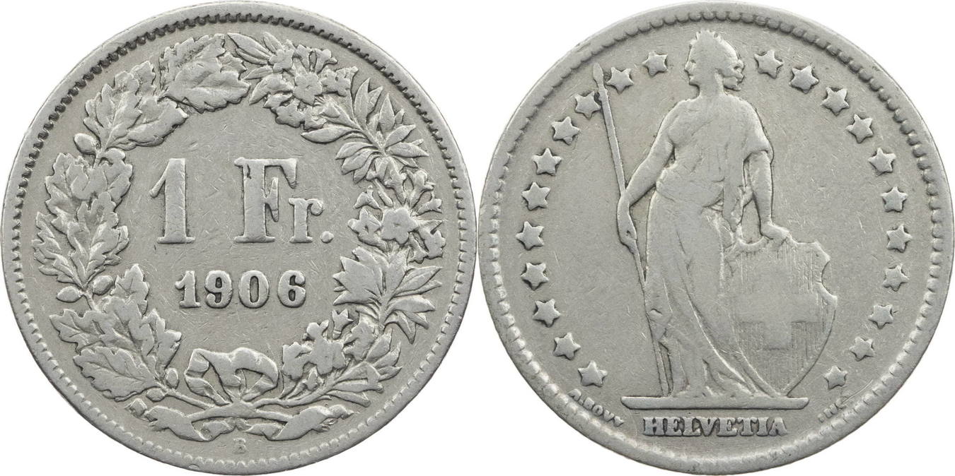 Schweiz 1 Franken 1906 B Helvetia - Kursmünze (1875-1967) schön | MA-Shops